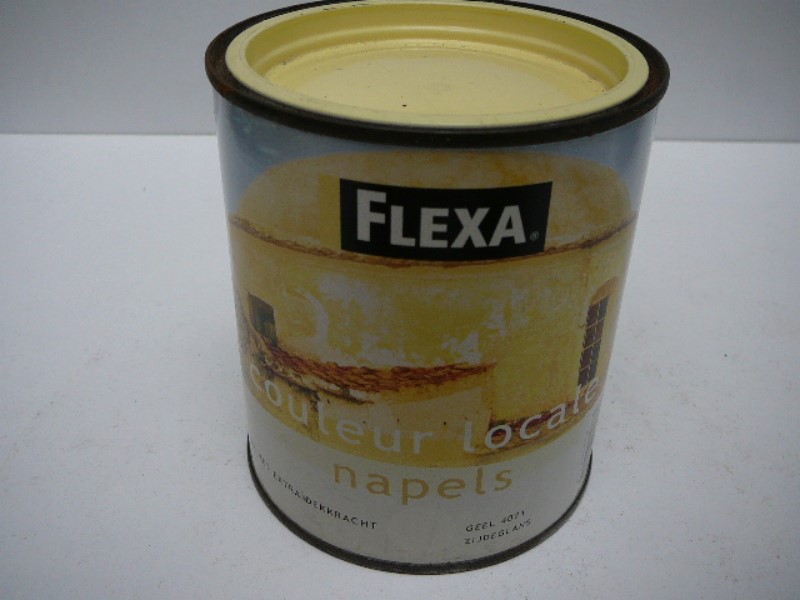 1 blik Flexa verf Napel Geel 750ml zijdeglans (Kavel nr: 515595 ...